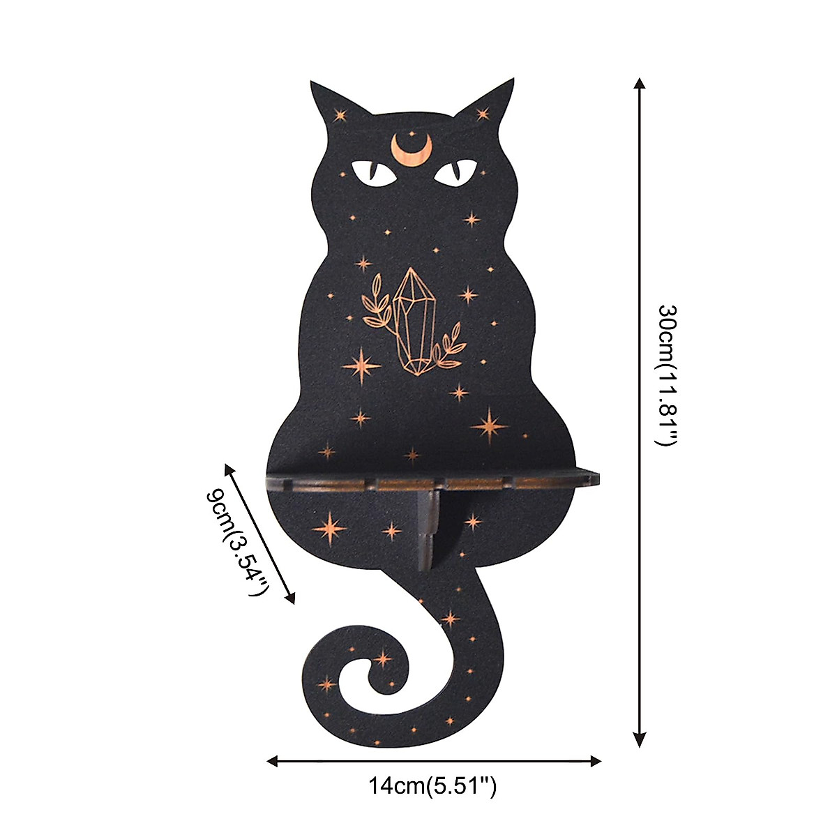 Jamo Homzi Crystal Shelf Black Crystal Display Shelf Crystal Pendulum Holder Stand Display Shelf Witch Bat Moth Stuff Wooden Kit Hanging Rustic Crystal (cat)
