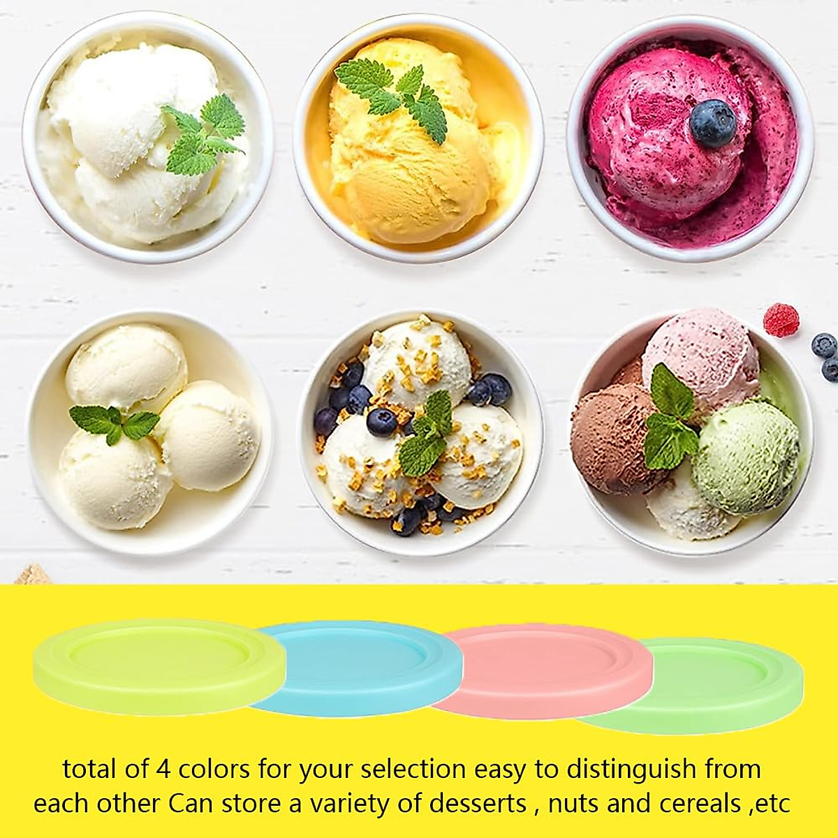 Replacement Pints and Lids for Ninja Creami, Compatible with Ninja NC501 NC500 Series, 24 oz Creami Pint Containers with Leak Proof Lids (blue, yellow) (2pcs)