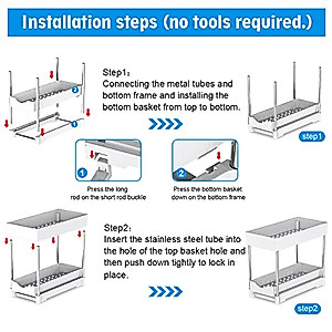 2 Pack Under Sink Organizers and Storage Pull Out Drawers,2 Tier Sliding Under Cabinet Organizer, Bathroom Organizer Under Kitchen Sink Storage, Under Sink Shelf Baskets with 4 Cups 8 Hooks.White…