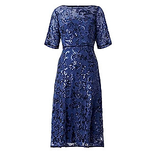 Adrianna Papell Women's Floral Embroidery Dress, Navy