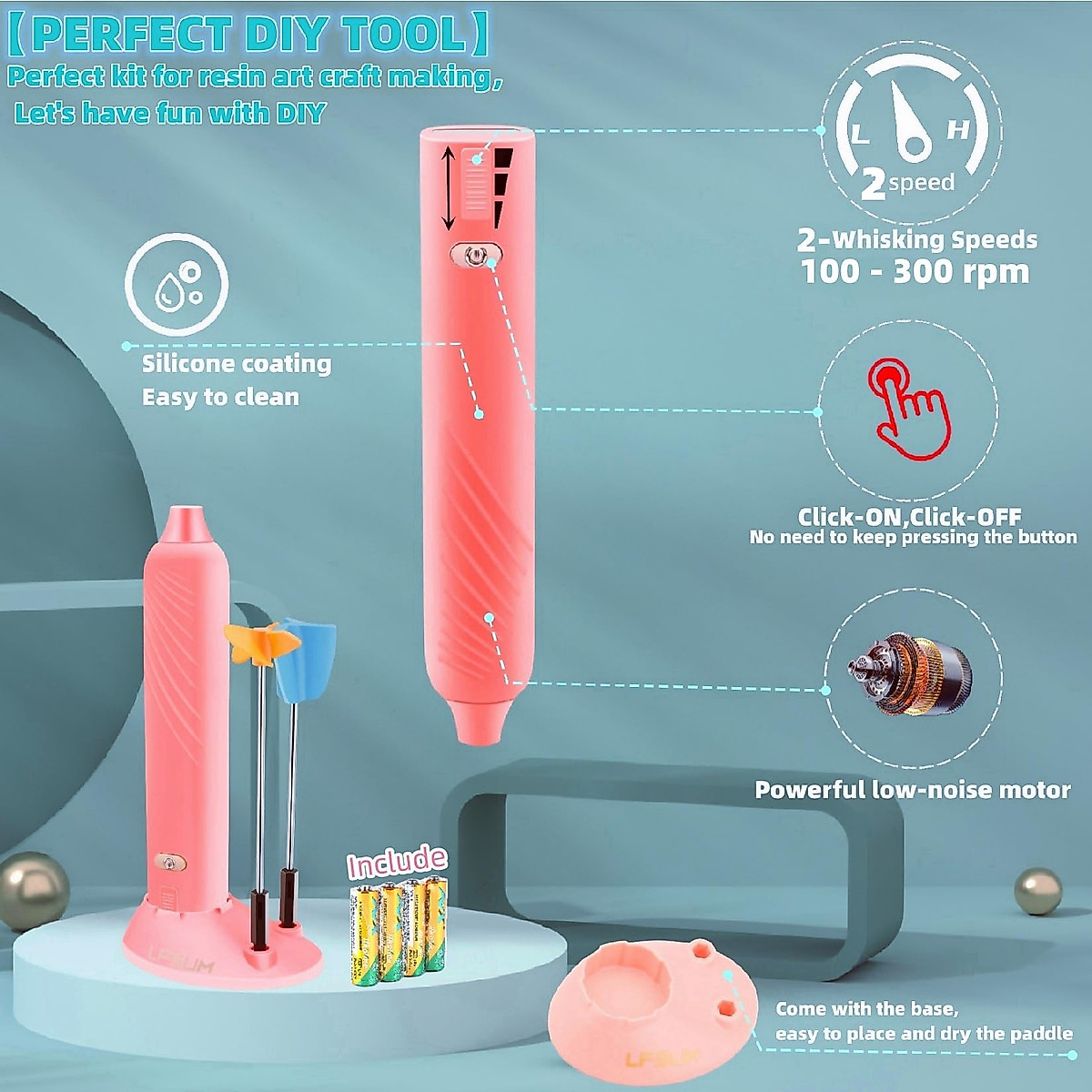 Electric Epoxy Resin Mixer Handheld for Minimizing Bubbles, Resin Stirrer, Silicone Mixing