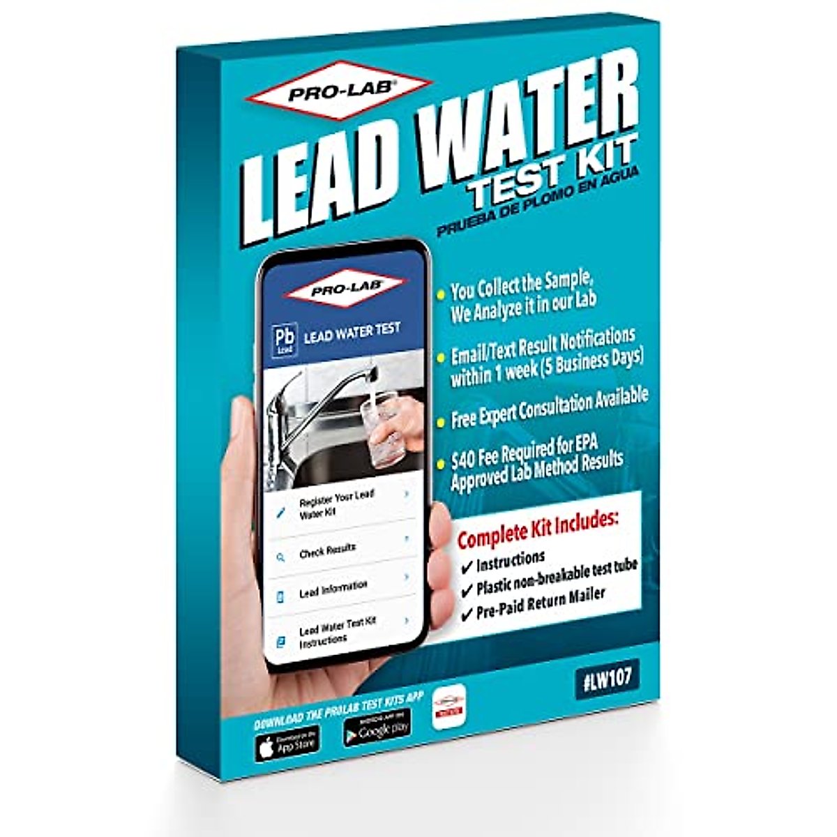 PRO-LAB Lead in Drinking Water Test Kit - Same kit used by Home Inspectors. You collect the sample, we analyze it. Results emailed within 1 week. $40 lab fee required for EPA Certified Lab analysis.