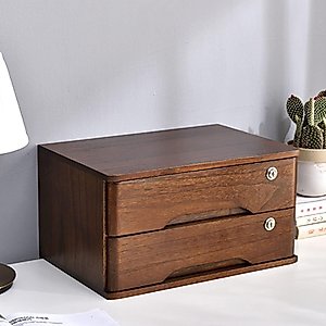 JAEFIT Solid Wood Storage Box - Flat File Cabinet, Wooden Desktop Storage Box with Lockable Drawers, Office Supplies A4/Receipt File Organizer (Size : 2 Layer)