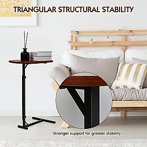 WHEARTED Small Side Table for Small Spaces, C Shaped End Table Slide Under Sofa Couch and Bed, Height Adjustable C Table End Table with Metal Frame for Living Room, Bedroom, Bathroom Brown