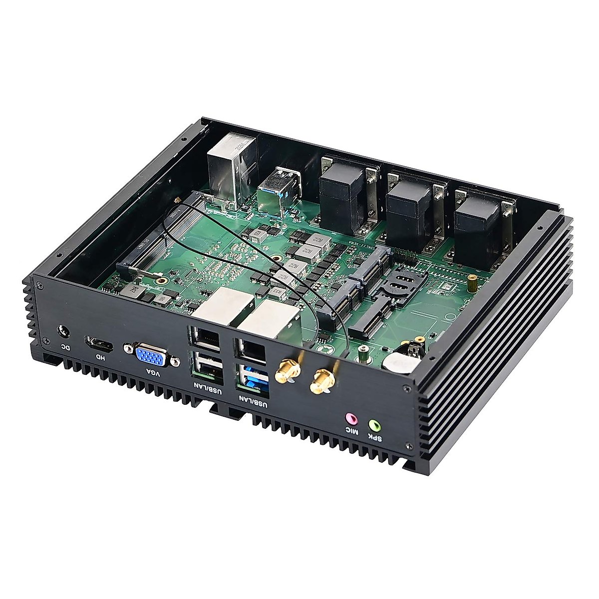 HUNSN Industrial Computer, IPC, Fanless Mini PC, Windows 11 Pro or Linux Ubuntu, Intel I7 7510U 7560U, IM07, GPIO, Watchdog, WOL, SIM Slot, 2 x LAN, 6 x COM, 32G DDR4 RAM, 1TB NVME SSD