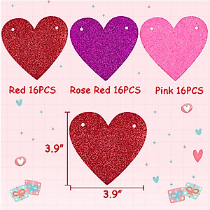 2PCS 27.6Ft Valentines Day Heart Banner - Valentine Glitter Garland Red Pink Rosy Wedding Party Decorations Ornaments