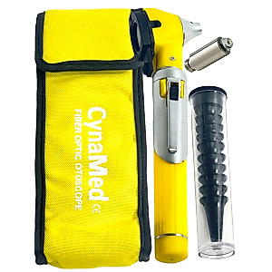 Mini Fiber Optic Otoscope Yellow (Pocket Size) Ent Diagnostic Set Plus 1 Replacement Bulb Cynamed