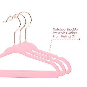 Rose Gold Baby Velvet Hangers 30 Pcs & 6 Closet Organizer Dividers, Non-Slip Kids Hangers, Pink