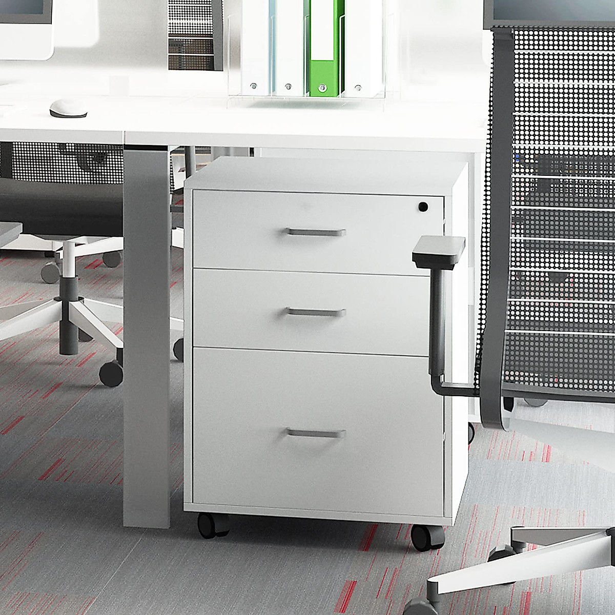 DlandHome Cabinet with Wheels 3 Drawer File, Mobile Rolling Filing Cabinet Filing Cabinet (OneSize, White)