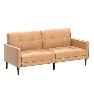 CHITA Mid-Century Sofas Furniture 73.2''W Faux Leather Sofa Couch Sets for Living Room Apartment, Cognac Brown