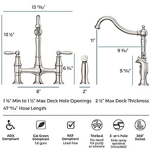 Pfister Courant Kitchen Faucet with Side Sprayer, 2-Handle, High Arc, Stainless Steel Finish, F0314COS
