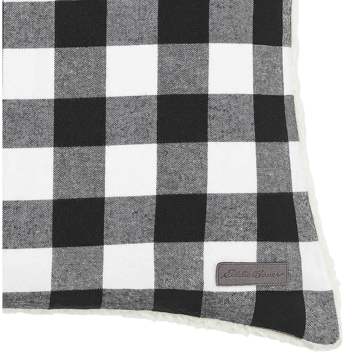 Eddie Bauer Throw Blanket with Pillow Reversible Flannel/Sherpa Bedding, Buffalo Plaid Home Decor for All Seasons, 2 Piece Set, Black/White Check