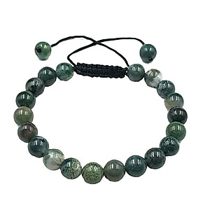 SHNAYA JEWELS AAA MOSS AGATE Natural Healing Power Gemstone Crystal Beads Unisex Adjustable Macrame Bracelets 8mm