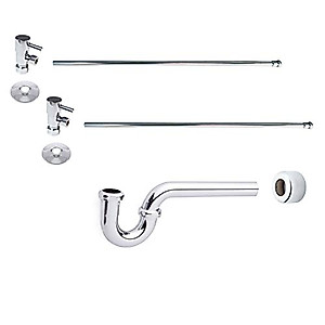 Westbrass D1838QRL-26 Freestanding Pedestal Sink Faucet Supply Line Risers with P-Trap, Flanges and 1/4-Turn Lever Handles, Polished Chrome