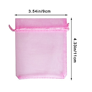 Bskifnn 100pcs Organza Bags Satin Drawstring Organza Pouch Mother's Day Valentine's Day Halloween Candy Bags Wedding Party Favor Gift Bag Jewelry Bags 3.54''x4.33''(9x11cm) (Pink)