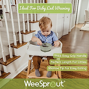 WeeSprout Baby Spoons for Self Feeding 6 Months +, Soft & Chew Proof Durable Silicone Utensils for Sensitive Gums & Teeth, Easy Grip Handles & Shorter Length for Little Hands, 3 Pack + Carrying Case