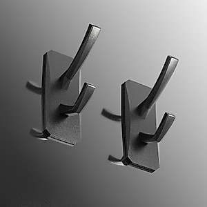 INVIHUG, Large Size Modern Adhesive Wall Hooks, Heavy Duty RV Hooks for Hanging Jacket, Coat, Towel, Robe, Loofah in Bathroom, Kitchen, Rv and Office Wall Mount (2 Packs, Black)