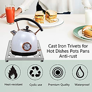 Square Cast Iron Trivet Gray Metal Trivets for Kitchen Dining, Hot Pot Holder Hot Pads for Table & Countertop - Heat Resistant Teapot Trivets