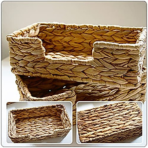 Zerodeko Wicker Baskets Woven Wicker Storage Bins with Lid Rectangular Seagrass Basket Boxes Organizer Bins Boxes Water Hyacinth Storage Baskets for Pantry Shelf