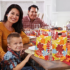 Whaline 50Pcs Fall Party Favor Bags Plastic Treat Bags with Handles Maple Leaves Decorative Goodie Candy Bags for Autumn Thanksgiving Party Gift Wrapping Supplies