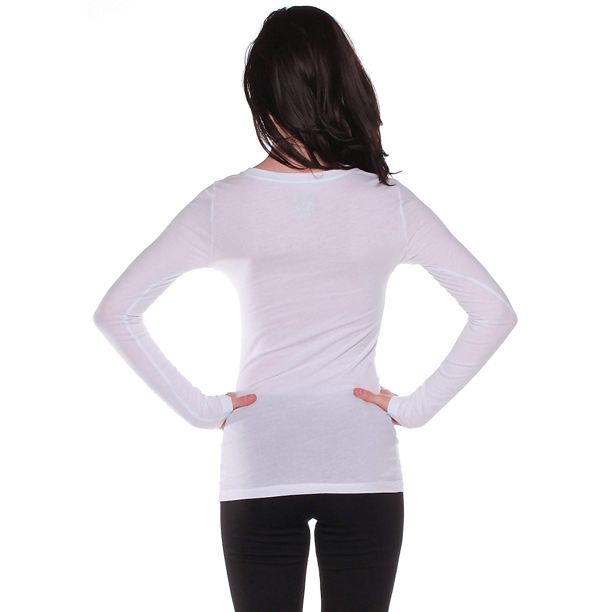 Active Basic Athletic Fitted Long Sleeves Crew Neck Tshirt Top Tee - White, L