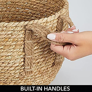 mDesign Round Braided Seagrass Woven Storage Basket with Jute Handles - Rope Weave Circle-Shaped Basket Bin for Shoe Storage in Entryway, Organizing Playroom Toys, and Laundry - Set of 3 - Natural