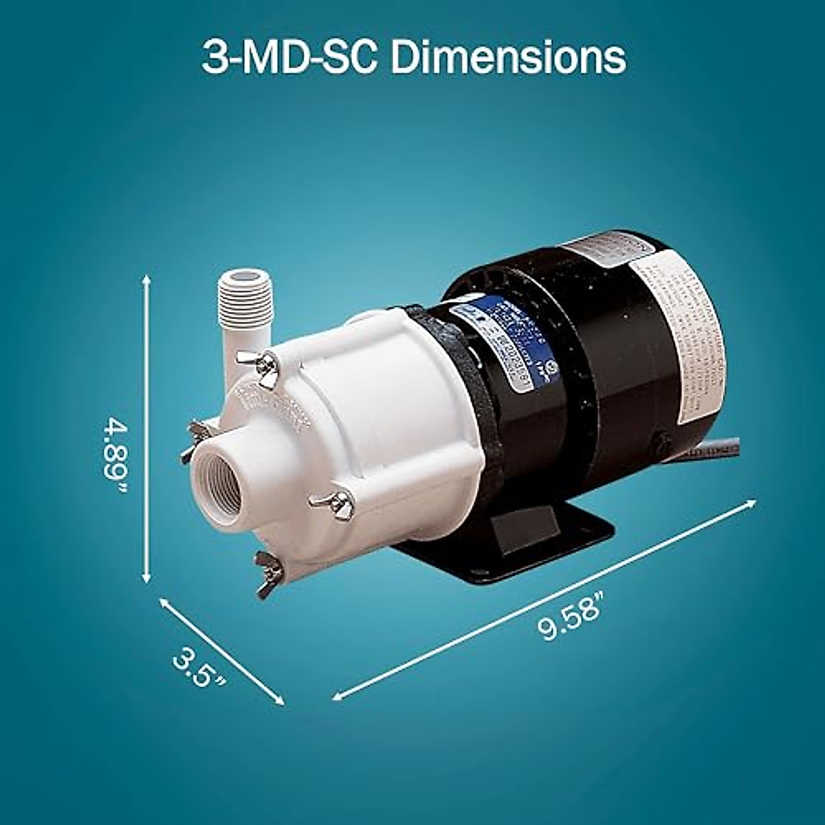Little Giant 230 Volt, 1/12 HP, 750 GPH 3-MD-SC Semi-Corrosive Chemical Magnetic Drive Pump, 6-Foot Cord (Plug-less), Black/White, 581513