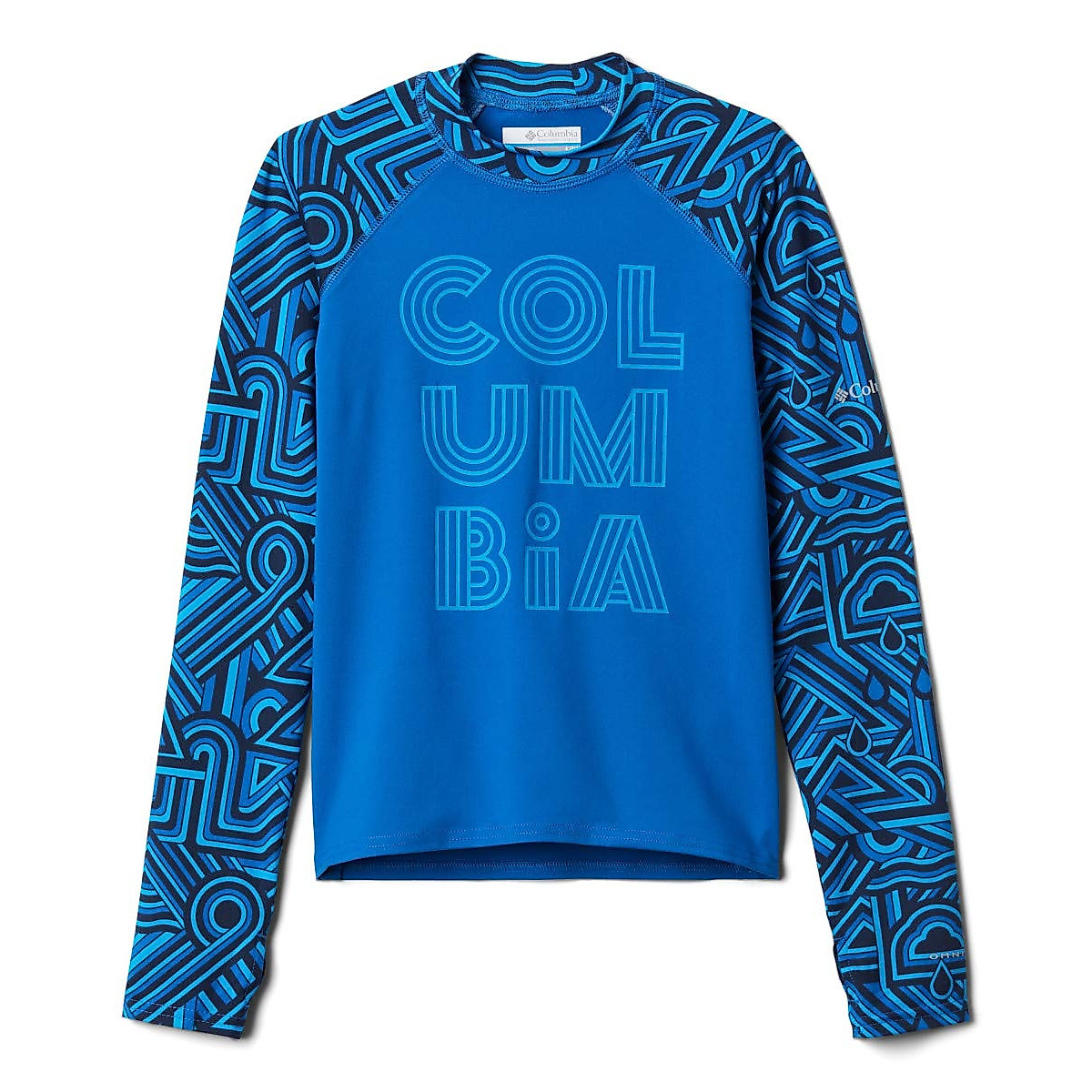 Columbia Toddler Unisex Sandy Shores Printed Long Sleeve Sunguard, Bright Indigo Geo Elements/Bright Indigo, 4T