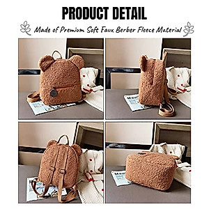 Kaupuar Fashion Fleece Sherpa Kawaii Backpack Fluffy Backpack Fuzzy School Bag Teen Girls Plush Bear Backpack (Black)