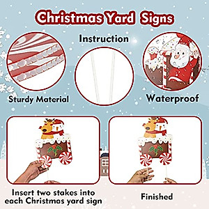 Christmas Train Yard Signs with LED Lights - Christmas Tree Santa Elf Snowman Train Set Lawn Signs with Stakes for Holiday Xmas Lawn Garden Yard Decorations Outdoor, 5 Pack