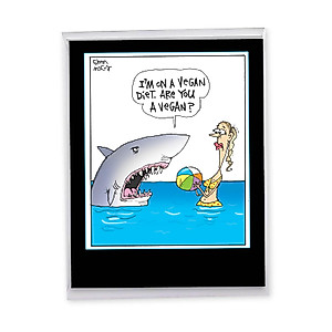 NobleWorks - 1 Jumbo Funny Birthday Card with Envelope (8.5 x 11 Inch) - Birthday Occasion Humor, Group Cartoon Card - Vegan Shark J4002BDG