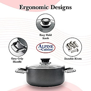 Alpine Cuisine 5 Quart Non-stick Stock Pot with Tempered Glass Lid and Carrying Handles, Multi-Purpose Cookware Aluminum Dutch Oven for Braising, Boiling, Stewing
