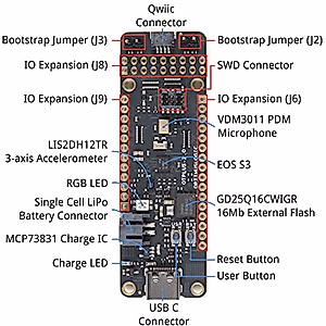 SparkFun QuickLogic Thing Plus EOS S3 - Small Feather Form Factor System Low-Power Machine Learning Device Powered by eFPGA-Enabled Arm Cortex M4F MCU FPGA Microcontroller, Black
