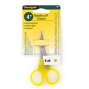 Omnigrid 4-Inch, Ultra Sharp Point, Stainless Steel, 1 Count Needlecraft Scissors, Оnе Расk, Yellow