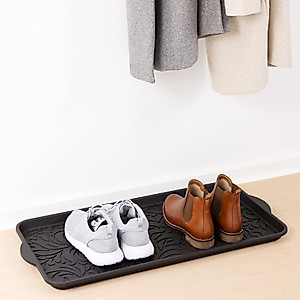 Navaris Shoe and Boot Trays (Set of 2) - 29x14.6 Rubber Boot Tray Indoors Mat - Indoor Shoe Tray to Dry Muddy Shoes, Wet Galoshes - Floral Pattern