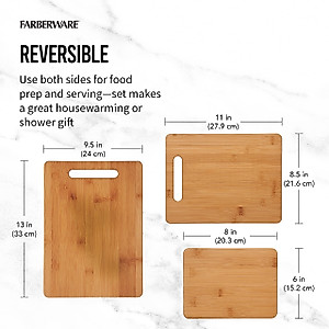 Farberware 3-Piece Wood Cutting Board Set, Reversible Chopping Boards for Meal Prep and Serving, Charcuterie Boards, Wooden Cutting Boards with Built-in Handles, Set of 3 Assorted Sizes, Bamboo