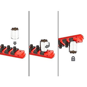 3/8 Inch Drive x 13 Inch Twist-Lock Socket Rail, 15 Clips (Red) | OSR12115