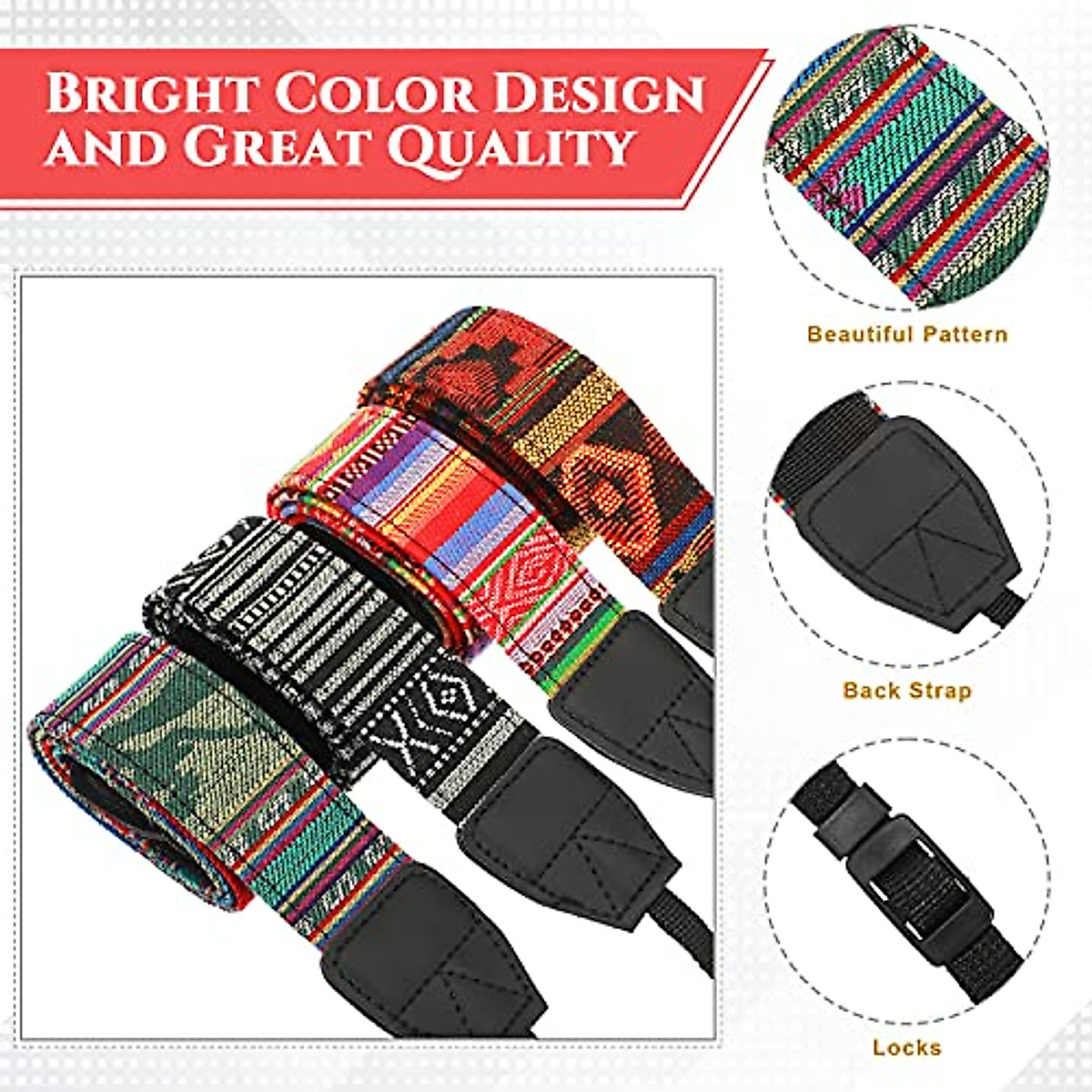 Saintrygo 4 Pieces Woven Vintage Camera Strap for All DSLR SLR Camera Universal Neck Shoulder Strap for Men Women Photographers, 4 Styles