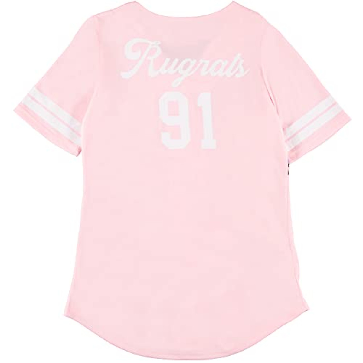 Nickelodeon Ladies 90's Fashion Shirt - Rugrats, Angelica and Chuckie Mesh Baseball Jersey (Light Pink, Small)
