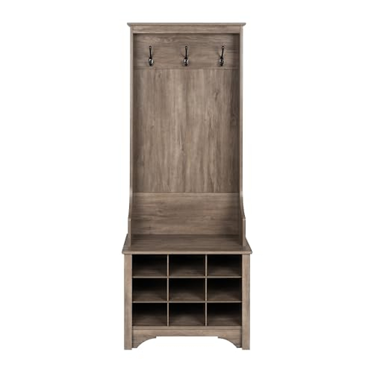 Prepac Narrow Hall Tree with 9 Shoe Cubbies, Drifted Gray