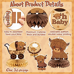12Pcs Highland Cow Honeycomb Centerpieces Brown Highland Cattle Baby Shower Party Table Decorations Holy Cow Gender Reveal Cutouts Welcome Baby Party Table Toppers Photo Props Decor for Baby