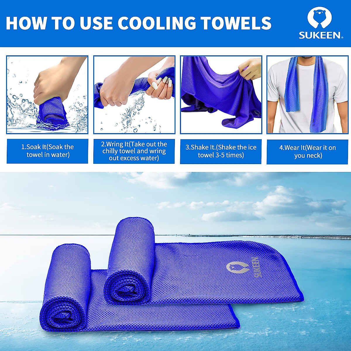 Sukeen Cooling Towel (40"x12") Bulk Ice Towel,Soft Breathable Chilly Towel,Microfiber Towel for Yoga,Sport,Running,Gym,Workout,Camping,Fitness,Workout & More Activities