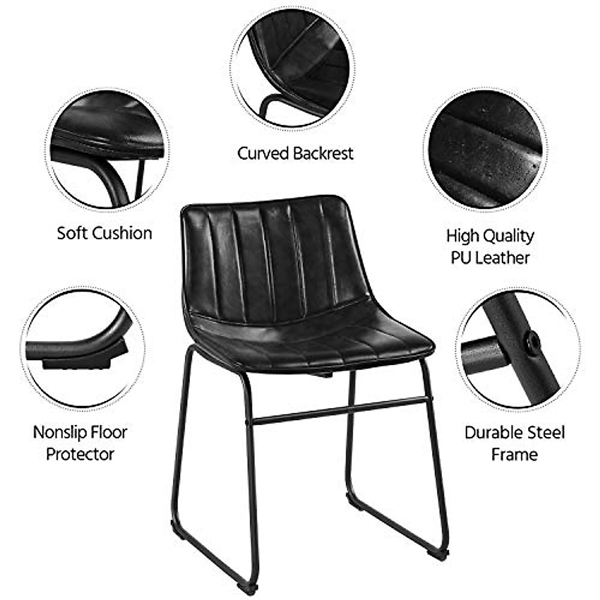 Yaheetech 18" PU Leather Dining Chairs Armless Chairs Indoor/Outdoor Kitchen Dining Room Chairs with Metal Legs Upholstered, Set of 4, Black