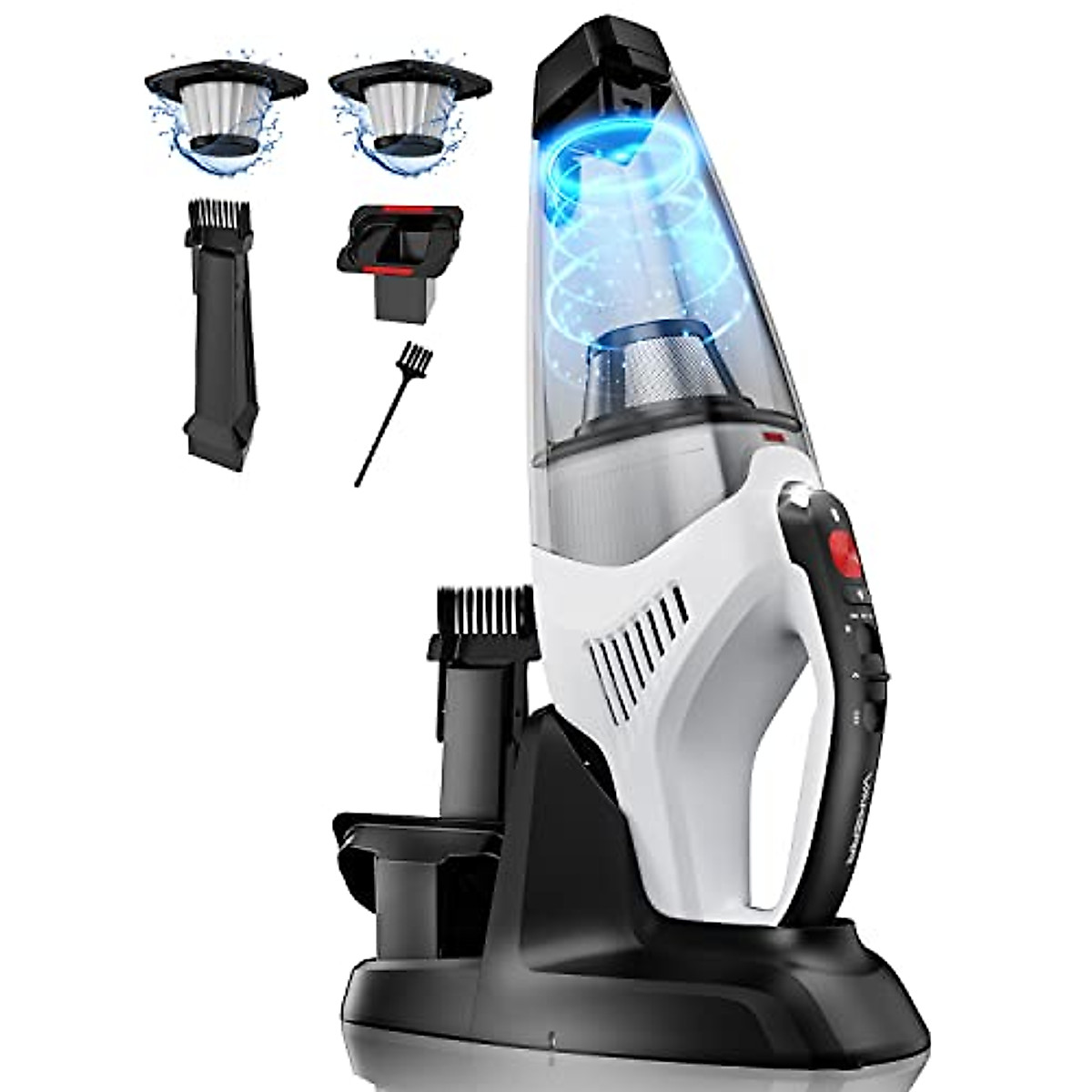 VAKERR Handheld Vacuum Cordless Cleaner, 15KPA Strong Suction Car Vacuum with LED, 2H Fast Charge with 45 Mins Runtime, 2 Modes Rechargeable Detachable Battery, 1L Dust Cup for Home Pet &Car Cleaning