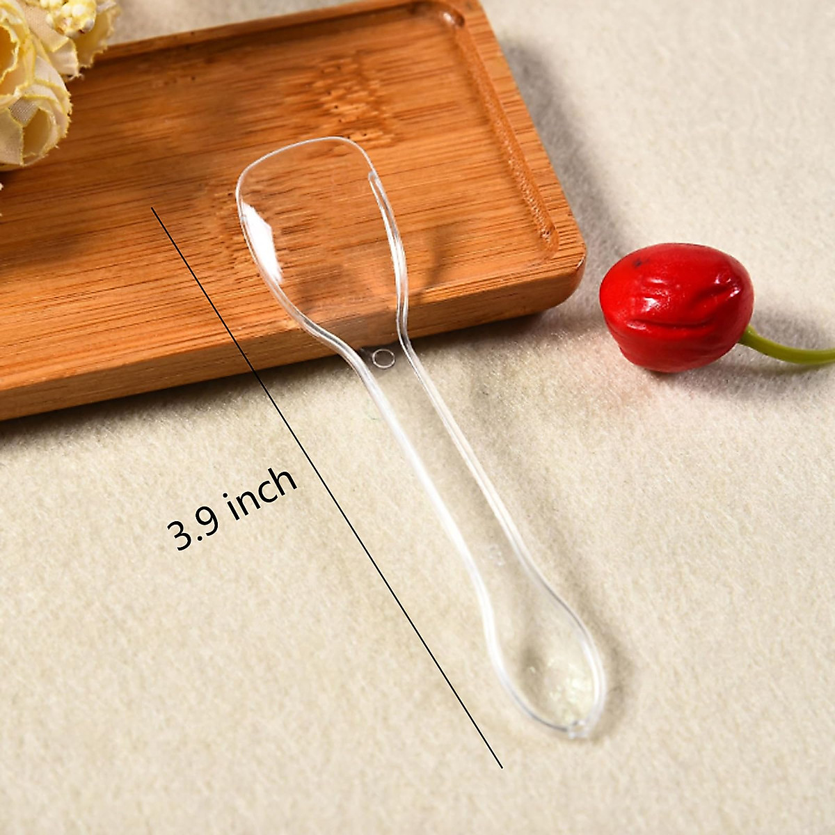 100 Pieces Disposable Desserts Scoops, Independent Packaging Cake spoon, Durable Strong Plastic Yogurt pudding spoon, Ice cream spoon (Clear)