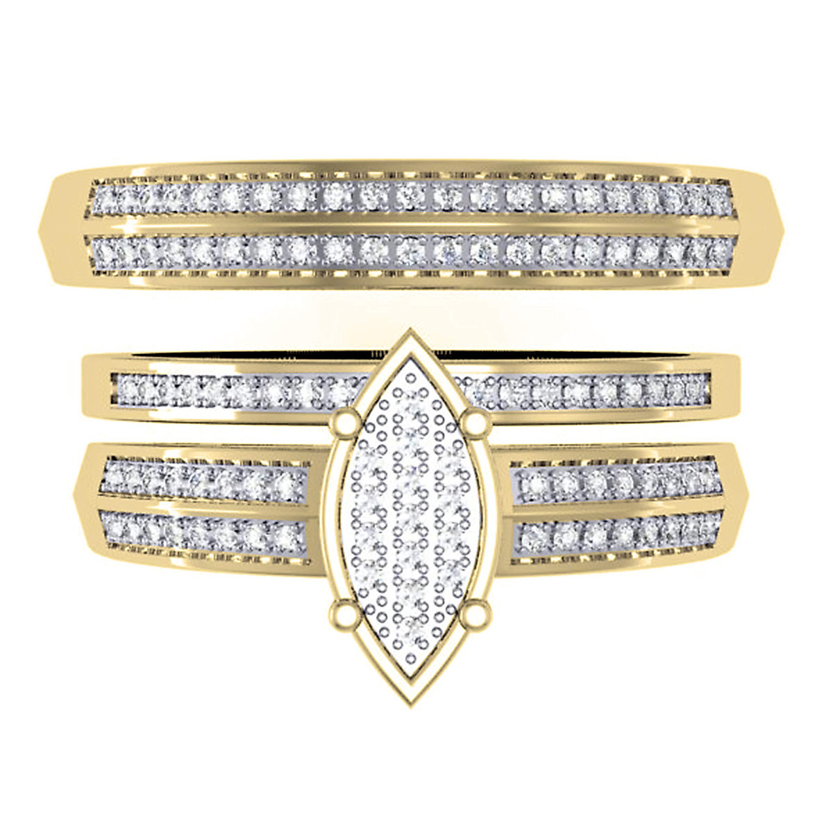 Dazzlingrock Collection 0.25 Carat (ctw) Round Diamond Men & Womens Engagement Ring Trio Set 1/4 CT, 10K Yellow Gold