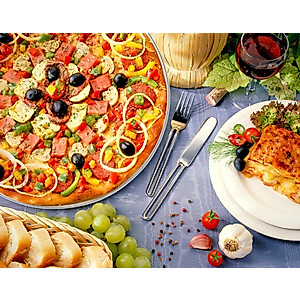 TeamFar Pizza Pan, 13.4 inch Stainless Steel Pizza Pan Set Large Pizza Oven Pans Tray for Baking Serving, Healthy & Heavy Duty, Oven & Dishwasher Safe - 2 Piece