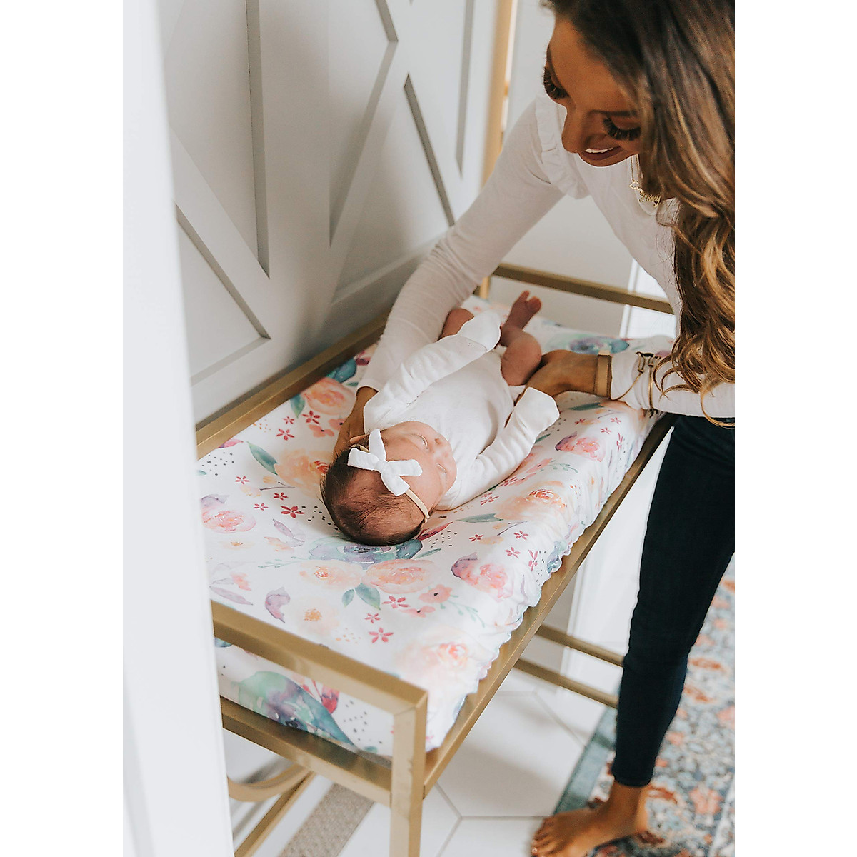 Premium Knit Diaper Changing Pad Cover"Bloom" by Copper Pearl