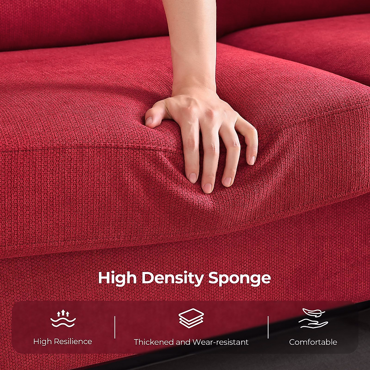 COPIAE 91 Inch Lawson Sofa with Extra Deep Seats Oversize, 3-Seat Sofa Couch, Couches for Living Room, Mid-Century Modern, Apartment Lounge, Red Sofas for Living Room