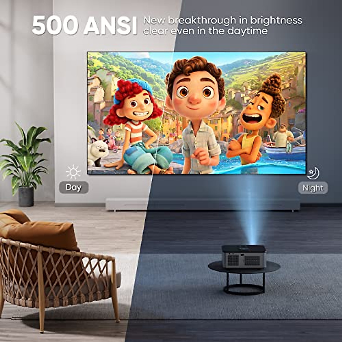 HORLAT Native 1080P 5G WiFi Bluetooth Projector 4K Support, 16000L 500 ANSI Full HD Outdoor Movie Projector, Automatic 4P/4D Keystone & 50% Zoom Video Projector Compatible with iOS/Android/Win/TV/PS5